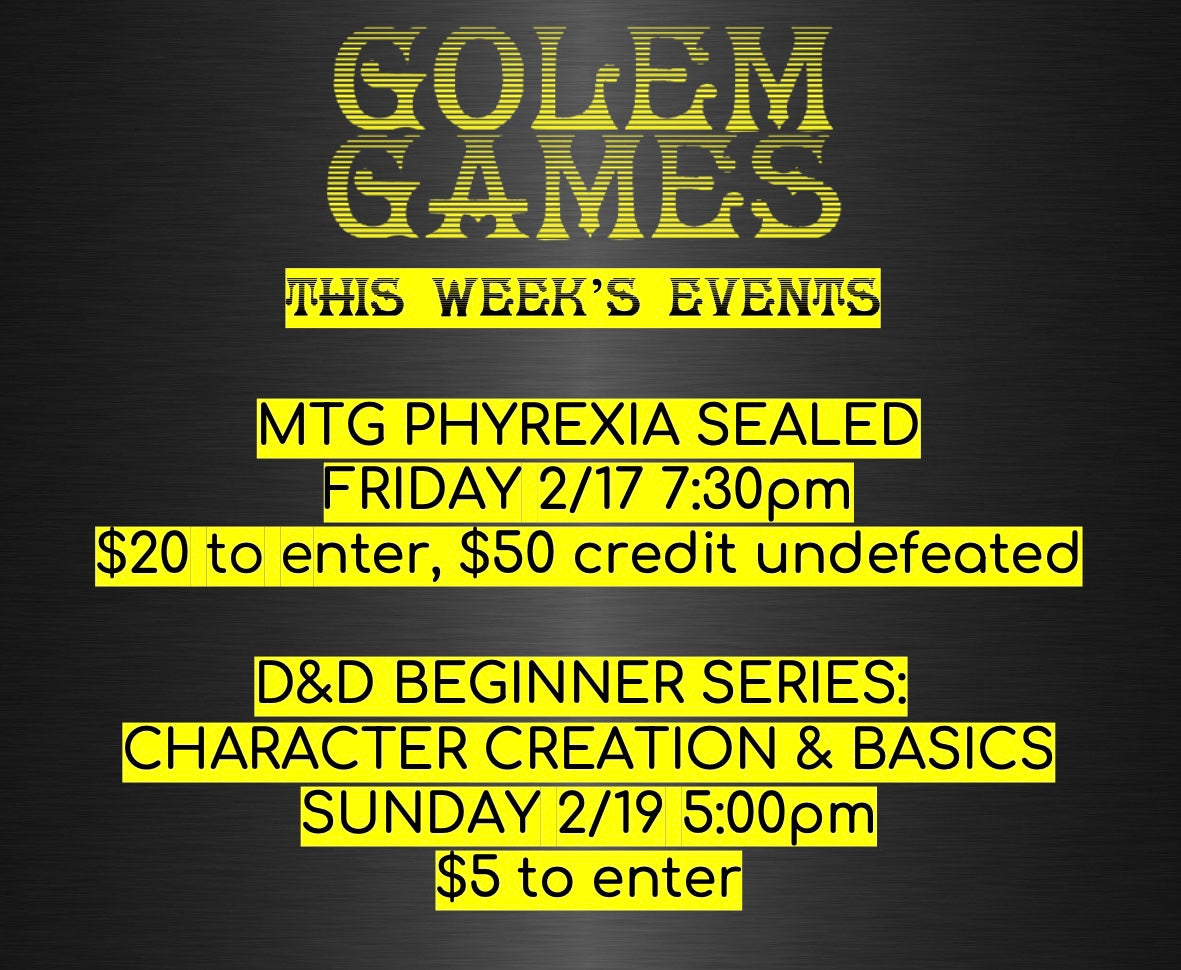 Events this weekend! — Golem Games